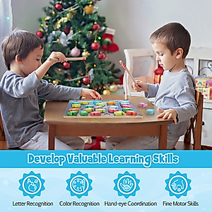 Torlam Magnetic Wooden Fishing Game Toy for Toddlers, Fine Motor Skill Toy ABC Alphabet Learning for Toddlers, Montessori Letters Cognition Preschool for Years Old Kid Early Learning with 2 Pole