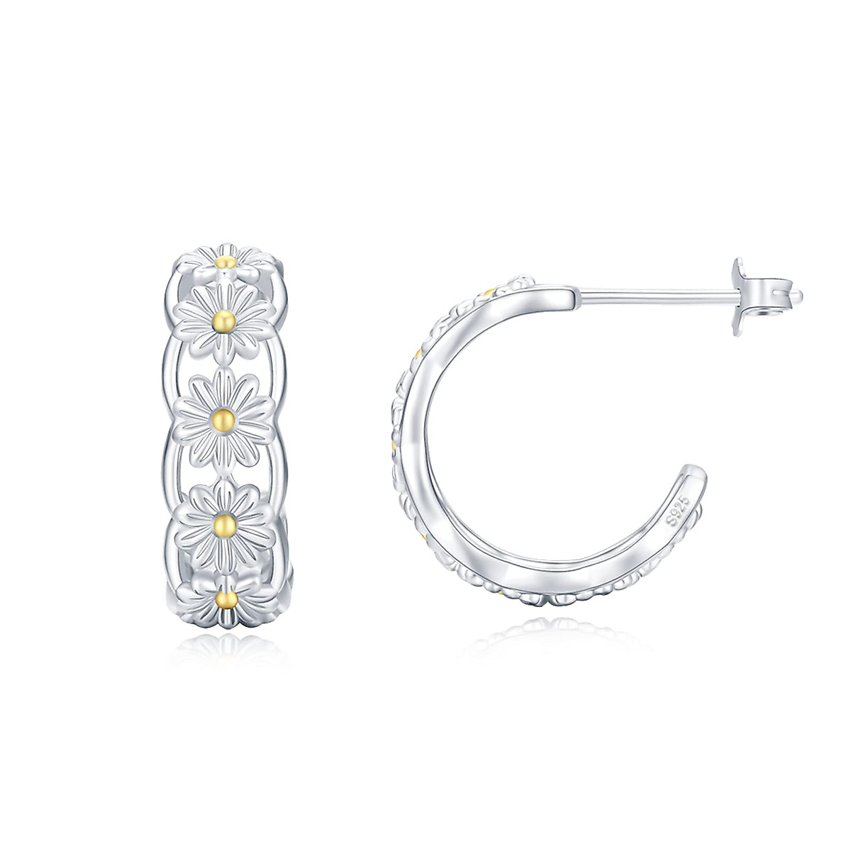 Daisy Earrings 925 Sterling Silver Daisy Hoop Earrings Flower Daisy Stud Earrings for Newly Pierced Ear Daisy Flower Jewelry Gift for Women