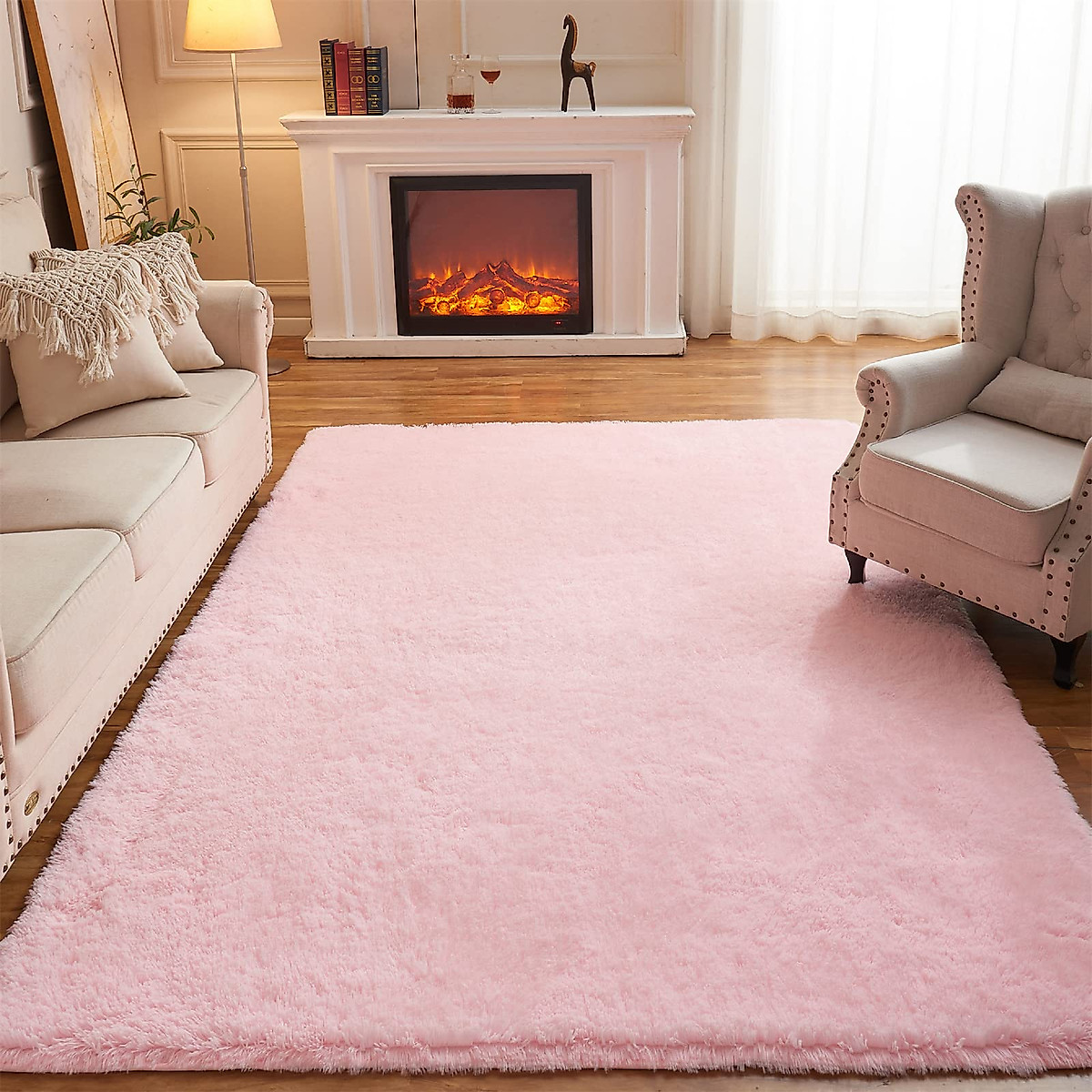 Arbosofe Pink Girls' Bedroom Rug, 5'X 8', Fluffy, Modern, Solid, Housewarming, Rectangular, Indoor, Girls' Themed, High Pile, Polyester Area Rug