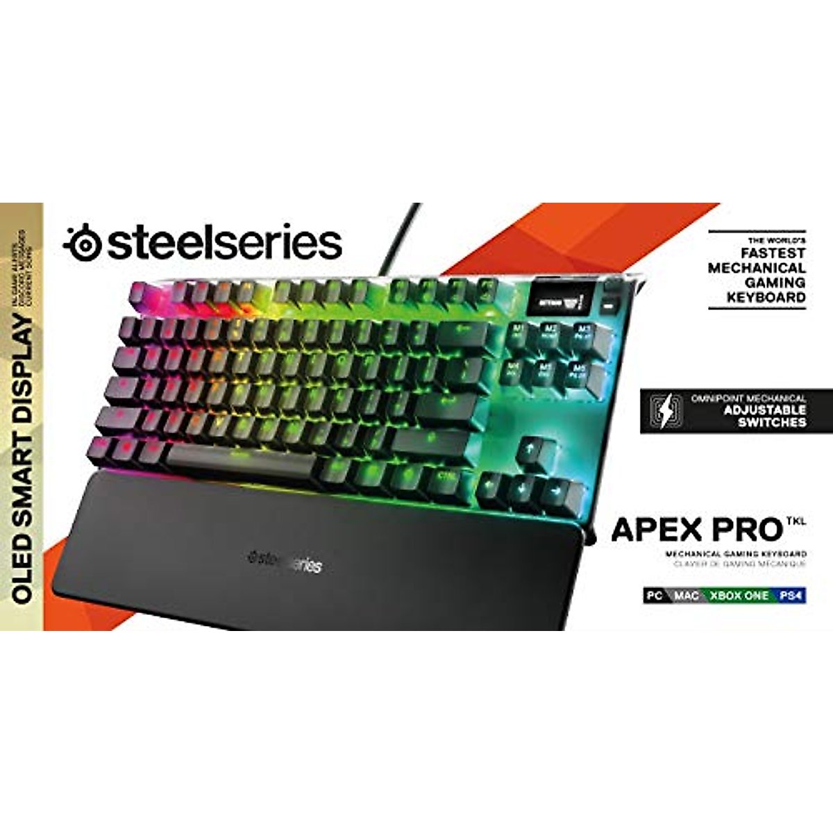 SteelSeries Apex Pro TKL HyperMagnetic Gaming Keyboard - Adjustable Actuation - Esport TKL Format - OLED Display - RGB - PBT Keys - USB-A - Nordic QWERTY