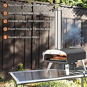 Mimiuo Black Portable Wood Pellet Pizza Oven with 13" Pizza Stone & Foldable Pizza Peel - Wood-Fired Pizza Oven Kit with Automatic Rotation System (Tisserie W-Oven Series)