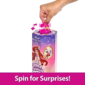 Mattel Disney Princess Ariel Fashion Doll Set, Spin & Reveal with 11 Surprises Including 5 Accessories, 5 Stickers & Play Scene, Inspired by Movie