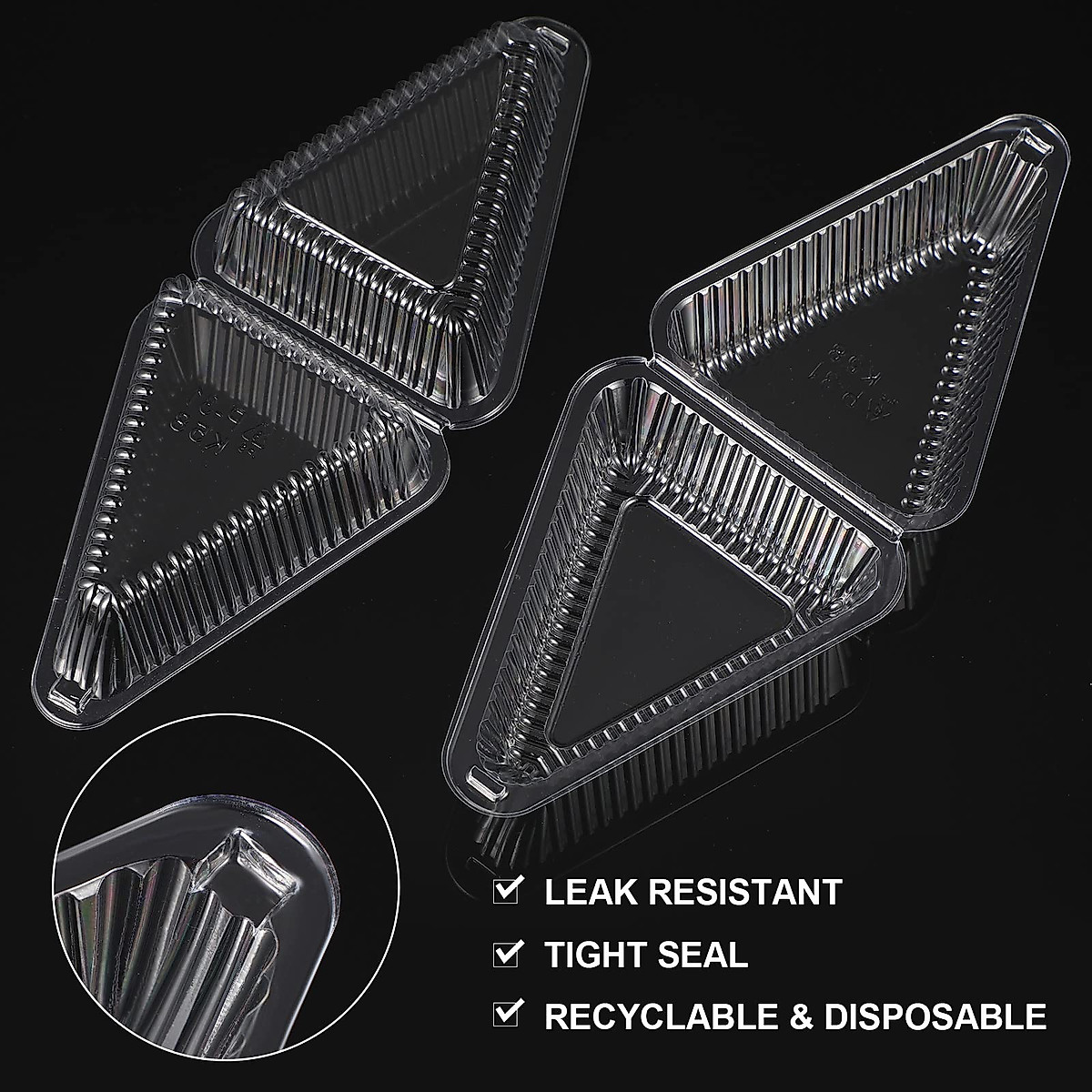 100 Piece Pie Container with Lid Clear Cake Slice Container Plastic Medium Dome Hinged Lid Cheesecake Container, Pie Dessert, Food Box, Take out Packaging for Home, Bakery and Cafe Business