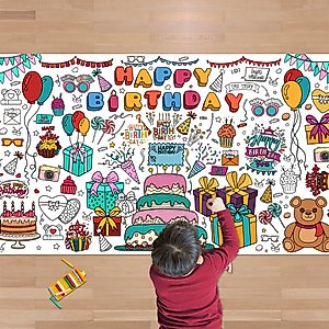 OHOME Birthday Giant Coloring Tablecloth - Birthday Decorations - Arts and Crafts for Kids Ages 8-12,Kids Crafts for 4 5 6 7 8 9 10 Year Old Girl Boy Birthday Gift,School Stuff Supplies for 4-8