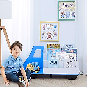 Fantasy Fields Toddler Storage Kids Bookcase 3-Tier Truck Display Bookshelf, Blue and White