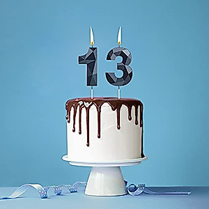 13th Birthday Candles, 3D Diamond Shape Number 13 Candles Happy Birthday Cake Topper Numeral Candles Decoration for Birthday Wedding Party Reunions Theme Party Anniversary Favors (Black)