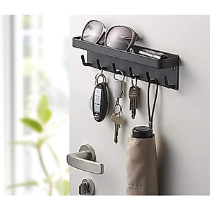 Key Holder Wall Mounted with 6 Hooks, Self Adhesive Metal Key Rack with Mail Organizer Tray, Key Hanger for Entryway Hallway Kitchen Farmhouse Decor