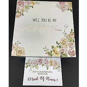 Bridesmaids Proposal Gift Boxes Set of 8 with Rose Gold Foil Letters & Proposal Cards to Ask Bridesmaids, Maid & Matron of Honor & Flower Girl (5 Bridesmaids, 1 MatronH, 1 MaidH, 1 FlowrGrl, 8)