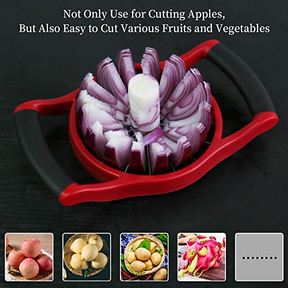 YYP Apple Slicer Corer, Stainless Steel Upgraded 16-Slice Sharp Apple Slice Cutter Large, Ergonomic Plastic Handle Non-Slip Easy Grips, Kitchen Fruit Divider Prevent Rust Easy Clean (Red)