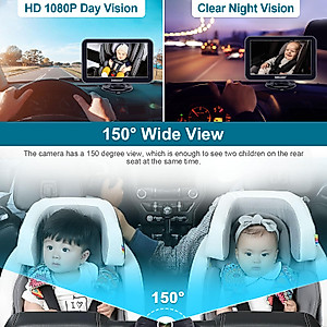 DoHonest Baby Car Camera 7-Inch: USB Plug and Play Easy Setup 360° Rotating Backseat Camera Two Kids HD 1080P Rear Facing Car Seat Camera Clear Night Vision -V9