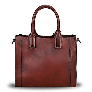 Genuine Leather Satchel Handbag for Women Vintage Handmade Shoulder Bag Cowhide Tote Purse (Coffee)