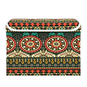 Kigai Boho Mandala Style Storage Basket 16.5x12.6x11.8 In Collapsible Fabric Storage Cubes Organizer Large Storage Bin with Lids and Handles for Shelves Bedroom Closet Office