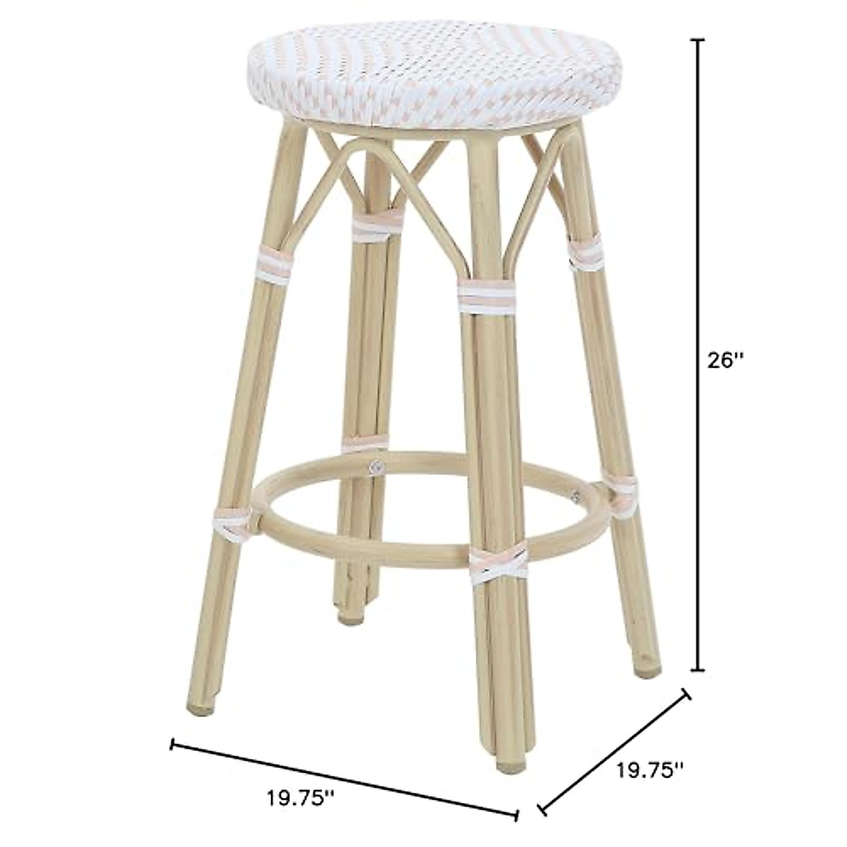Greemotion Binde Boho 26-inch Aluminum and All-Weather Wicker Barstools with Footrest, Patio Stools & Bar Chairs for Outdoor, Kitchen Counter, Poolside, Yard, Set of 2, White