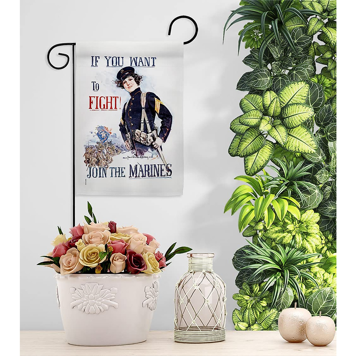 USBrotherhood Join Garden Flag Set Wall Holder Armed Forces Marine Corps USMC Semper Fi United State American Military Veteran Retire House Banner Small Yard Gift Double-Sided, Made in USA