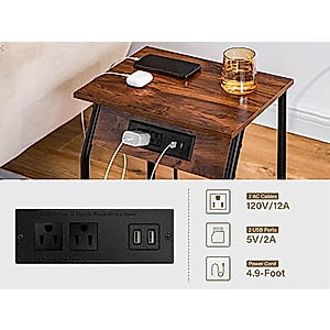 Labcosi 18.9” Tall Side Tables, Rustic End Tables for Living Room and Bedroom, Nightstand with Charging Station, Small Furniture with USB Ports and Outlets, Rustic Oak Color