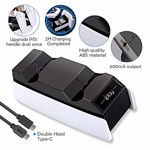 EGM PS5 Controller Accessories Double Head Power Supply, PS5 Controler White, Apply to Dual Sense Control PS5, PS5 Charging Station with 5v/3a Fast Charging Ac Adapter