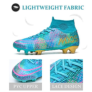 ANYWELL Mens Athletic Soccer Shoes Professional High-Top Football Shoes Outdoor Indoor TF/AG Boys Cleats Football Sneaker Blue