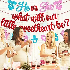 He or She What Will Our Little Sweetheart Be Banner Happy Valentine's Day Gender Reveal Boy or Girl He or She Heart Love Romantic celebration Decorations Baby Shower Party Supplies