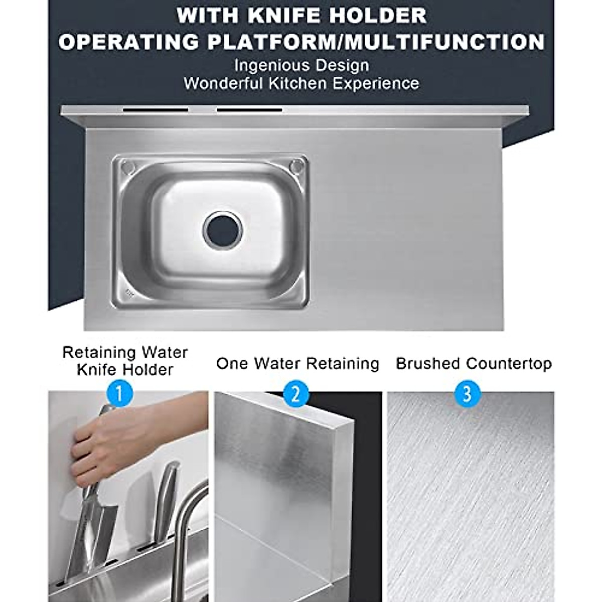 Stainless Steel Kitchen Sink with Workbench & Storage - Commercial Use