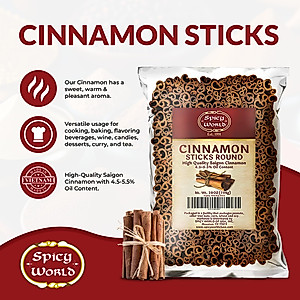 Spicy World Cinnamon Sticks 1.75 Pound Bulk Bag - 150 to 175 Sticks - Strong Aroma, Perfect for Baking, Cooking & Beverages - 3+ Inches Length - Cassia Saigon Cinnamon from Vietnam 28 Oz