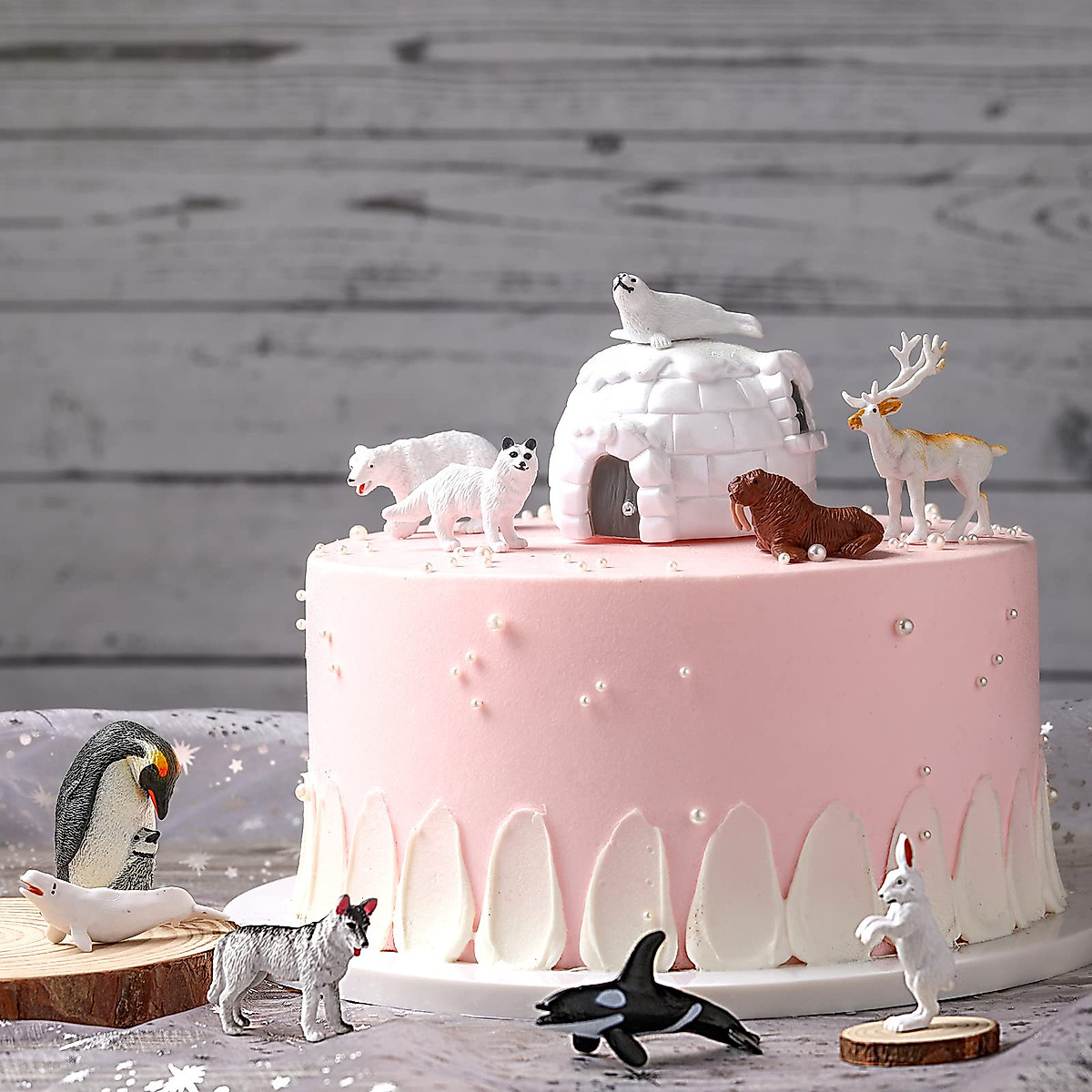 11 Pcs Polar Animals Figurines with Realistic Glowing Igloo Plastic Animal Models Mini Animals Figures Play Figure Playsets Arctic Sea Figurines Toys Cake Topper Toy Gift for Birthday Baby Shower