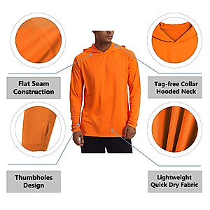 HOPATISEN Hiking Shirts Men Stretchy Sweatshirt cooling Shirt with Hood Quick Dry Fishing Shirt Swimming Boating Sailing Shirt Orange