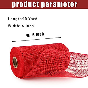 LaRibbons Deco Mesh Ribbon，6 inch x 30 feet Each Roll，Metallic Foil Red and White Rolls for Wreaths, Swags and Christmas Tree Decoration，4 Roll