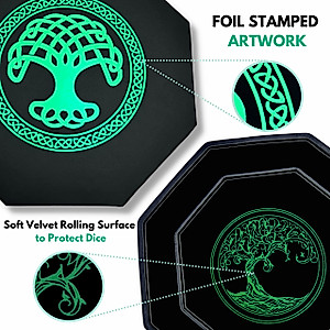 Luck Lab 8 Inch Dice Tray – Green - with Lid and Dice Staging Area for RPG Table Top Gaming- Tree of Life Design