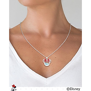 Disney Birthstone Women and Girls Jewelry Minnie Mouse Silver Plated March Aquamarine Light Blue Cubic Zirconia Shaker Pendant Necklace, 18+2" Extender