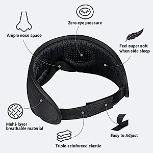 Sleep Eye Mask for Men Women,3D Contoured Cup Eye Mask for 100% Light Blocking, Sleeping Mask with Adjustable Strap and Earplugs, Soft Comfort Eye Cover for Travel Yoga Nap, Black