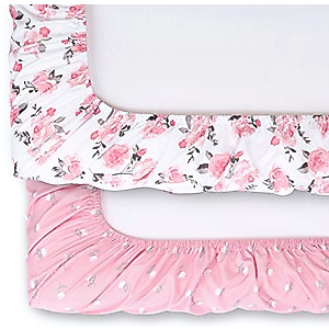 The Peanutshell Pink Floral Changing Pad Cover Set for Baby Girls | 2 Pack Set | Pink Roses & Ditsy Floral