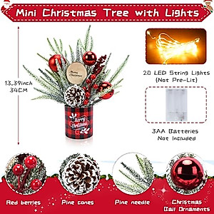 AILANDA Small Christmas Tree with 20LED Lights, 13.4" Artificial Mini Tabletop Christmas Tree with Xmas Ball Ornaments Pine Cone Berry for Table Thankgivings Christmas Decorations Home Indoor Decor