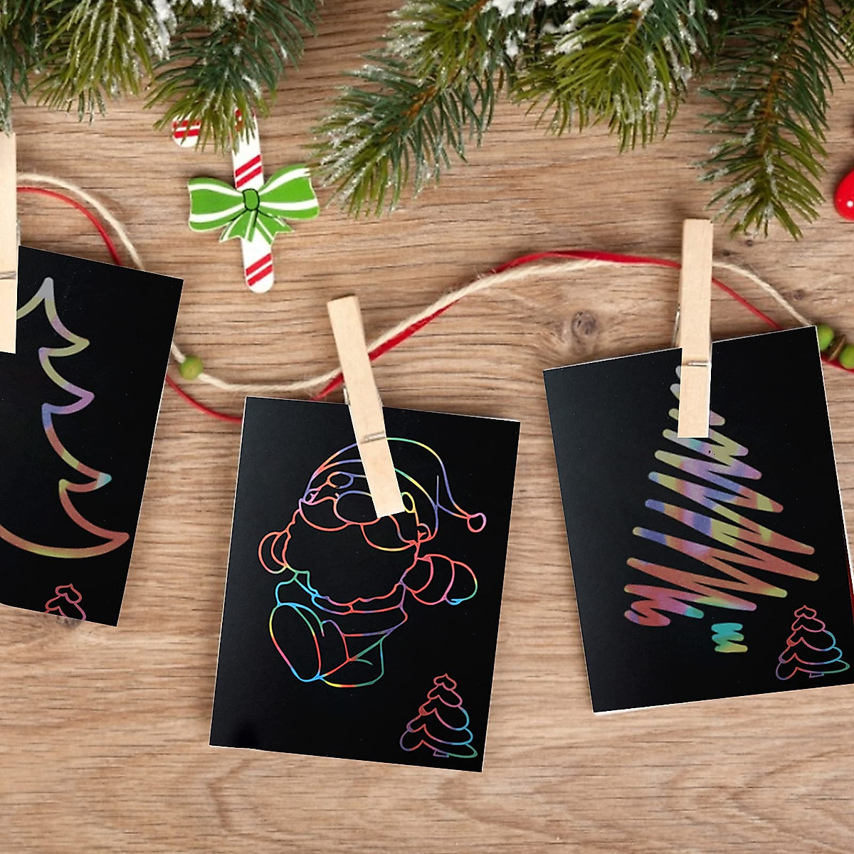 ZEAYEA 200 Pcs Scratch Paper Art Set, Scratch Off Rainbow Magic Paper with 10 Stylus, 8 Stencils, Black Scratch Notes for Boys and Girls DIY Crafts Christmas Birthday Gift Cards