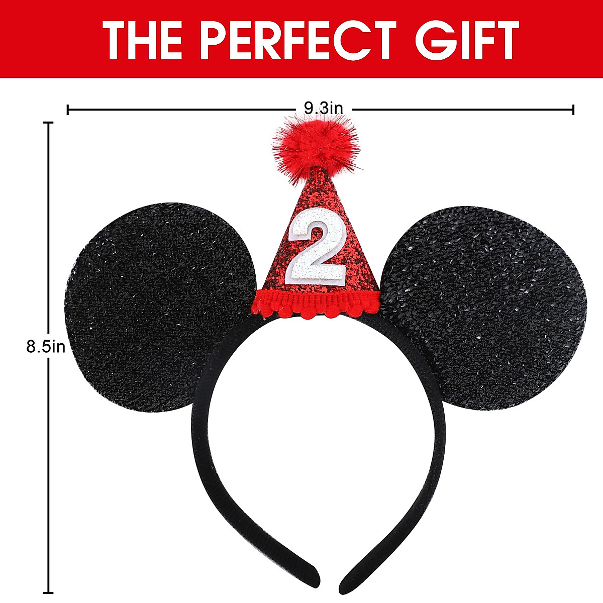 VAVAYAO Mouse Ears Birthday Party Decorations - 2nd Birthday Headband With Mini Hat and Photo Props