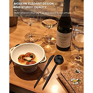 Ollex 40-Piece Black Silverware Set for 8 Stainless Steel Flatware Set with Knives Forks and Spoons Utensil set, Satin Finish Tableware Cutlery Set, Dishwasher Safe