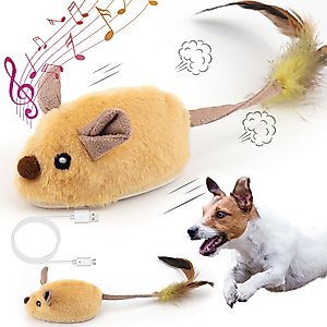 Mity rain Interactive Dog Toys, Fake Mouse Moving Dog Toy with Automatic Sensor, Dog Mouse Toy with Realistic Sound & Extended Tail, Automatic Dog Toy for Cats Dogs Pet, Squeaky Dog Toys Yellow