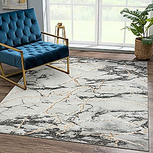 LUXE WEAVERS Ivory 5x7 Marble Abstract Area Rug Gold Living Room Rug