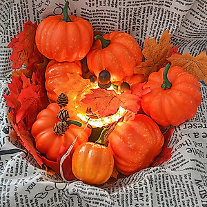 JEDFORE Fake Fruit Home House Kitchen Decoration Artificial Lifelike Simulation Mini Pumpkins Halloween Thanksgiving Day House Decoration - Set of 10 - Orange