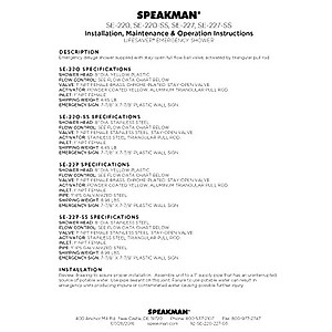 Speakman SE-220 Lifesaver Vertical Supply Emergency Shower, Yellow