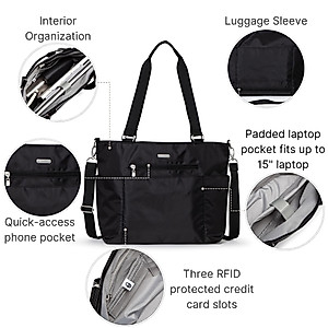 Baggallini Essential Laptop Tote - Work Tote Bag with Laptop Sleeve - Lightweight Travel Crossbody Shoulder Bag for Women, Black