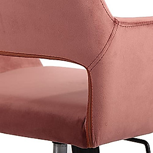 Geniqua Rose Pink Velvet Office Chair Swivel Task Chair Adjustable Mid Height Casters Rolling Computer Chair Modern for Home Office