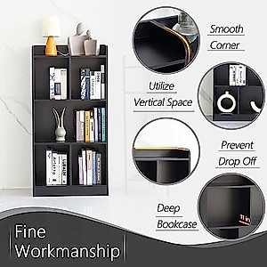 COMUHOME 3-Tier Book Shelf with Back Panel, Stability and Durable 5 Cube Bookcase,Multifunctional Cube Storage Organizer for Bedroom,Living Room,Office,Closet,School in Black with 23.62''W