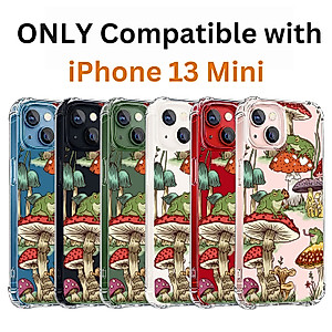 PAPCOOL,Frogs Phone Case Mushrooms Phone Case Cover,Clear Cute Forest Phone Case Kawaii Aesthetic Vintage Animal Cartoon Pattern for Fashion Slim Soft TPU Compatible with iPhone 13 Mini