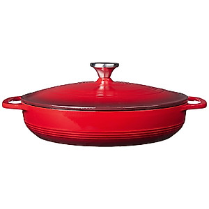 Lodge 3.6 Quart Enameled Cast Iron Oval Casserole With Lid– Dual Handles – Oven Safe up to 500° F or on Stovetop - Use to Marinate, Cook, Bake, Refrigerate and Serve – Island Spice Red