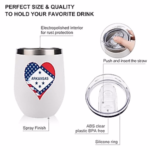 U.S.A. State of Arkansas Flag Heart Funny Wine Tumbler 12 Oz Stainless Steel Insulated Mug Double Wall Water Cup with Lid