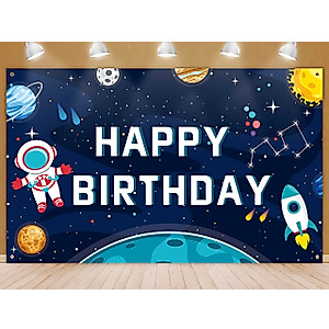 Space Party Backdrop - Outer Space Rocket Astronaut Theme Studio Background Banner Decorations Photography Supplies for Birthday Party - Funny Photo Booth Backdrops - 70.8 x 43.3 Inch