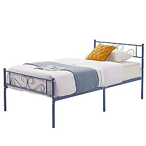 VECELO Twin Size Bed Frame with Headboard, 14 Inch Metal Platform Mattress Foundation, No Boxing Spring Needed, Squeak Resistant, Easy Assembly, Sky Blue