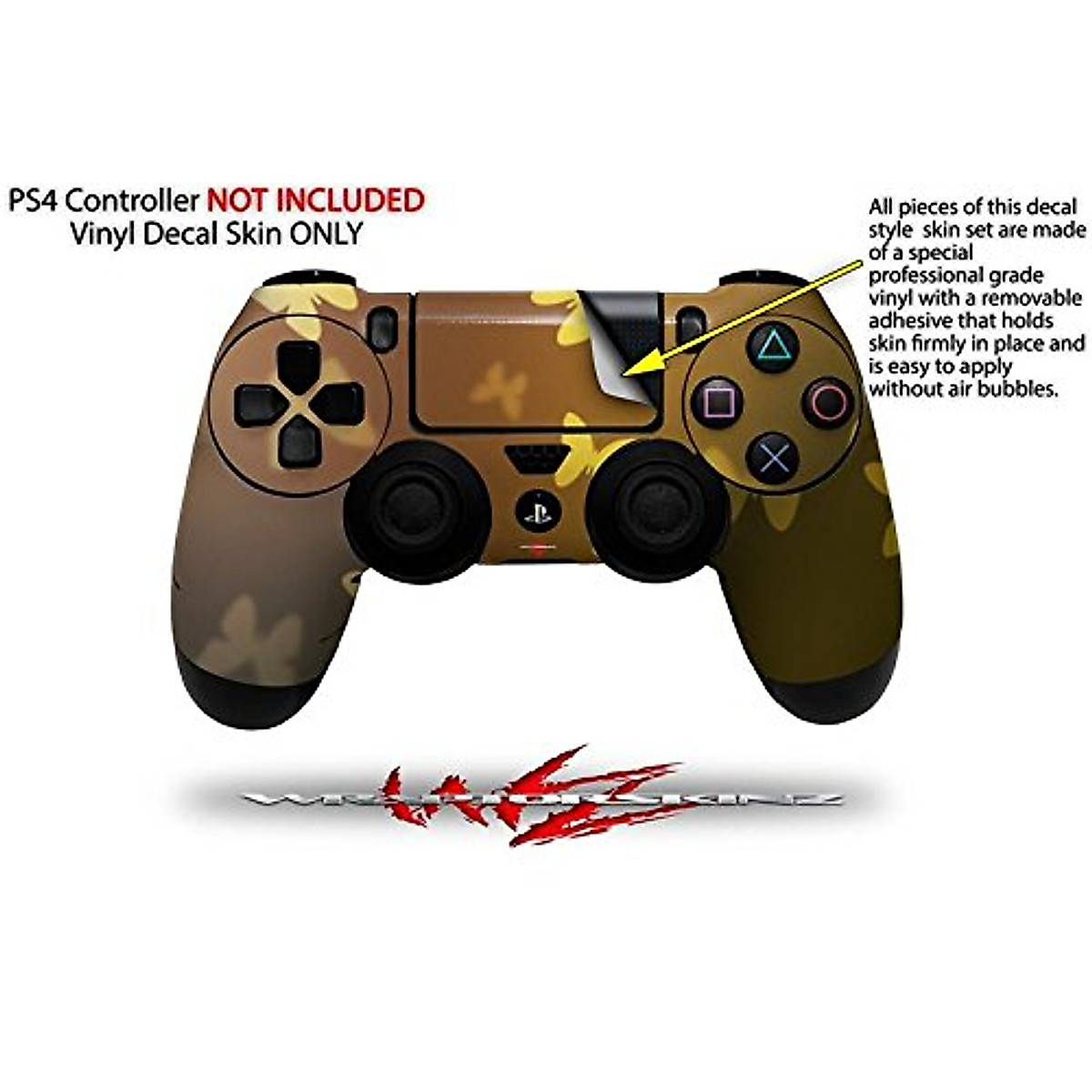 WraptorSkinz Vinyl Decal Skin Compatible with Sony PS4 Controller PlayStation 4 Original Slim and Pro Bokeh Butterflies Yellow (Controller NOT Included)