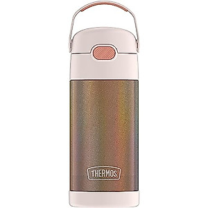 THERMOS FUNTAINER 12 Ounce Stainless Steel Vacuum Insulated Kids Straw Bottle, Rose Gold