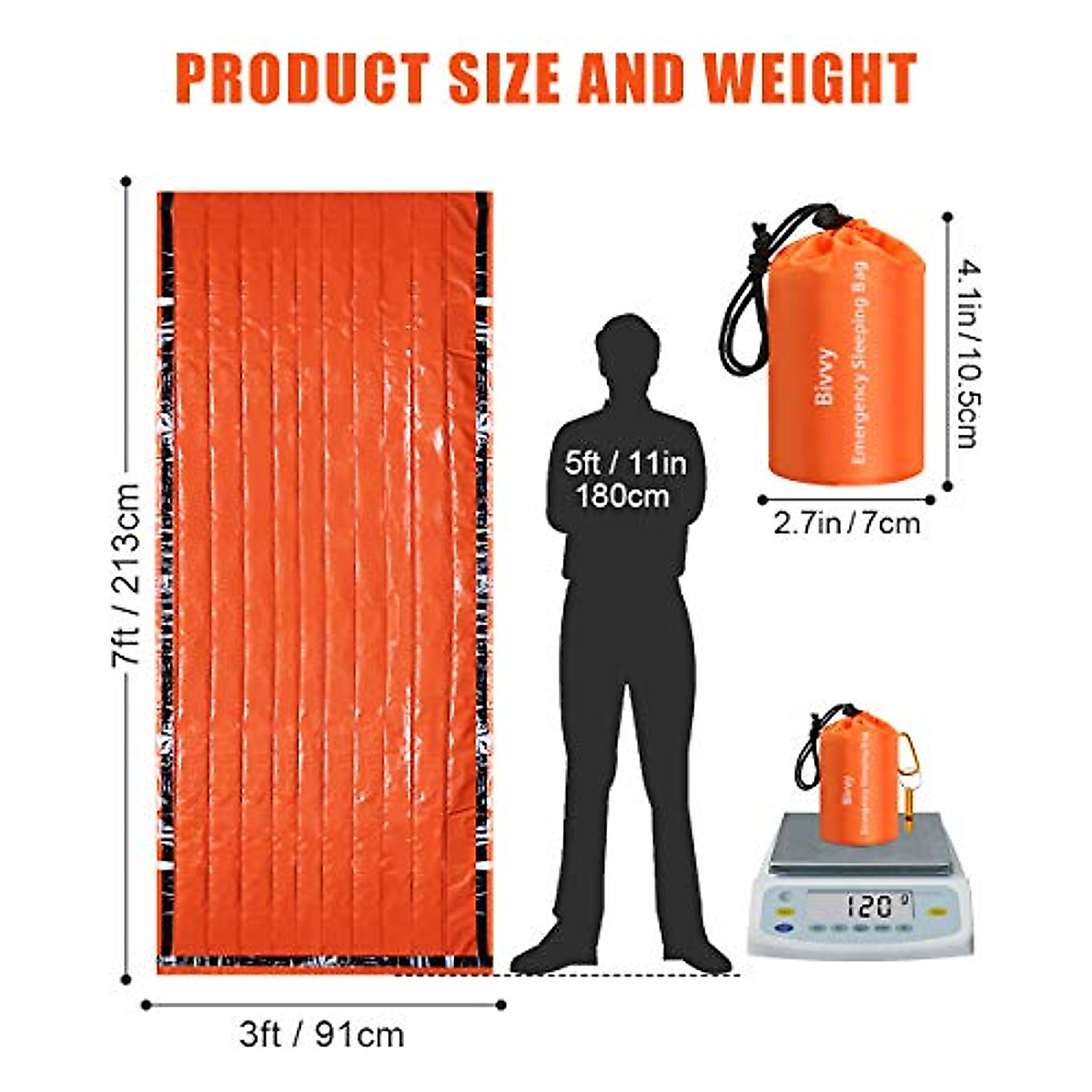 Timok Emergency Sleeping Bags Thermal-Emergency-Blankets Ultralight Space Blankets Survival Waterproof Bivy Sack Multi-Purpose Survival Gear for Hiking, Camping, First Aid Kits, Outdoor Survival Gear